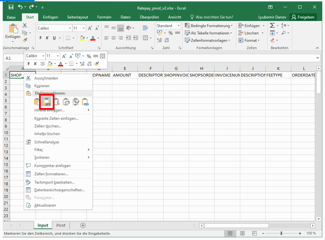 How to create Pivot table from CSV settlement report imported in Excel
